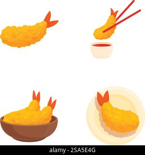 Set of four illustrations depicting shrimp roe sushi in various ...