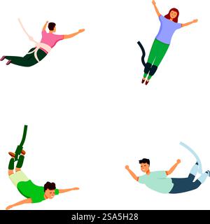 Collection of illustrations featuring diverse individuals in midair ...