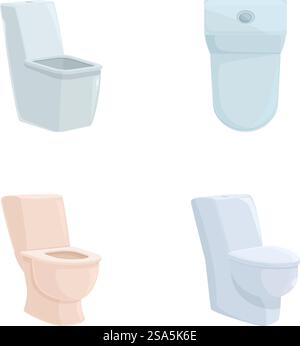 Collection of four different toilet designs in a clean, flat style ...