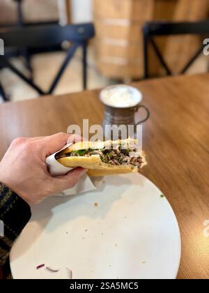 Offal sandwich Traditional Turkish cuisine food kelle sogus. Sogus made ...