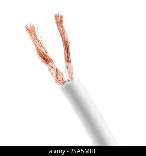 Stripped electrical wire with copper strands isolated on white Stock ...