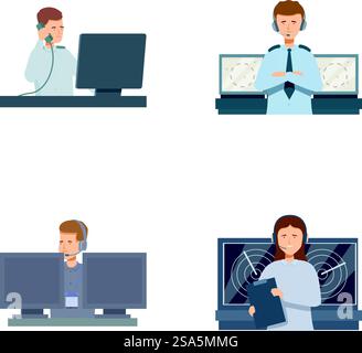 Illustration set showcasing a tech support worker in different states ...