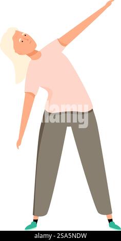 Elderly woman is stretching her body, enjoying her daily workout ...