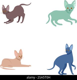 Collection of cute and diverse cats in different relaxed poses Stock ...