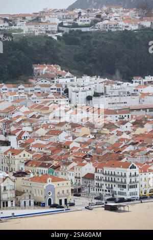 The aerial view of town of Nazare with traditional buildings.Nazare ...
