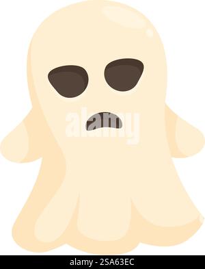 Cartoon illustration of a beige ghost frowning with its mouth and eyes ...