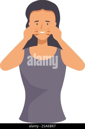 Young woman is stretching her facial muscles doing gymnastics for her ...
