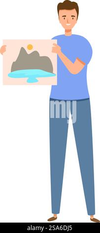 Man On A Mountain Drawing Proud Of His Climbing Success To The Clouds ...