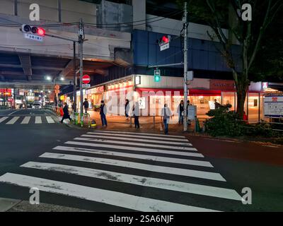 A road in Akabane, Tokyo near Akabane train station at night with ...