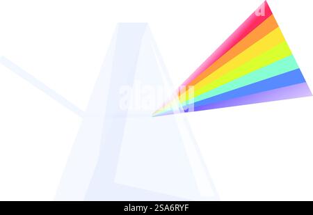 Triangular prism refracting light beam creating rainbow spectrum illustration isolated on white ...