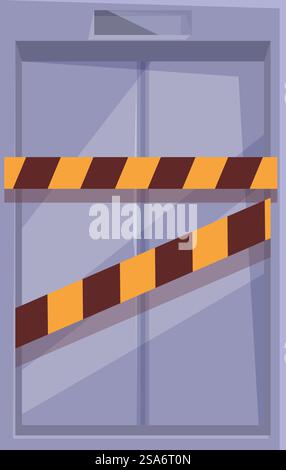 Closed elevator doors with warning tape are signaling danger and ...