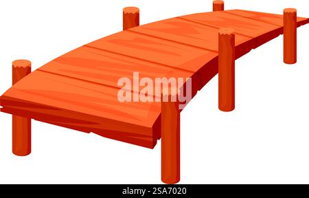 Curved wooden pier standing on white background, cartoon style ...