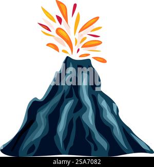 Cartoon illustration of a volcano erupting spewing molten lava Stock ...