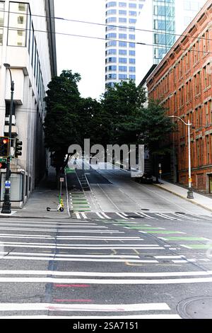 A tall brick building in Seattle with numerous windows dominates the ...