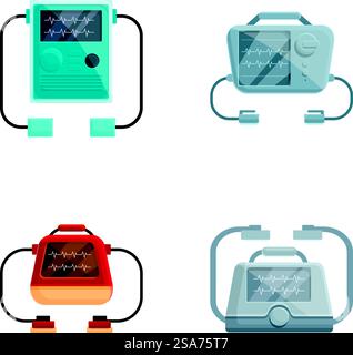Defibrillator icons set cartoon vector. Automated external ...