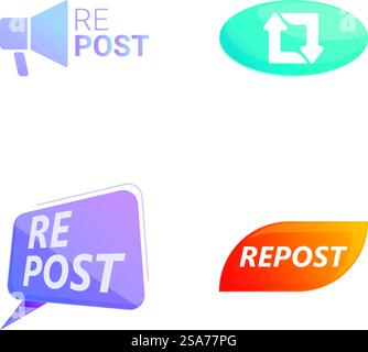 Repost symbol icons set cartoon vector. Retweet, repost and share ...