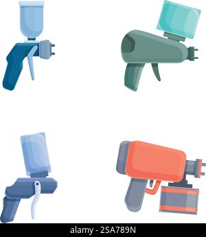 Paint sprayer icons set cartoon vector. Pistol pulverizer with nozzle ...