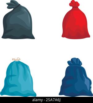 Vector illustration of four colorful garbage bags in cartoon style ...