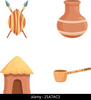 Aboriginal accessory icons set cartoon vector. Culture and life ...