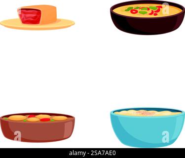 Brazilian meal icons set cartoon vector. Traditional brazilian dish ...