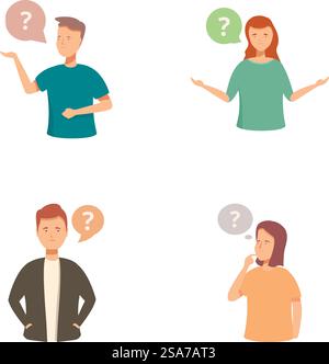 Four illustrated characters showing puzzled expressions with question ...