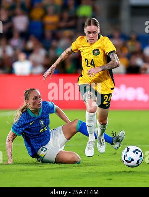 Sharni Freier seen in action during the Matildas Vs Brazil at the Gold ...