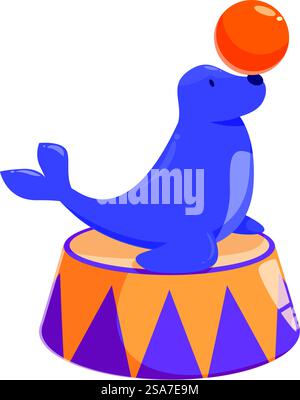 Trained seal balancing a ball on its nose while performing on a circus ...