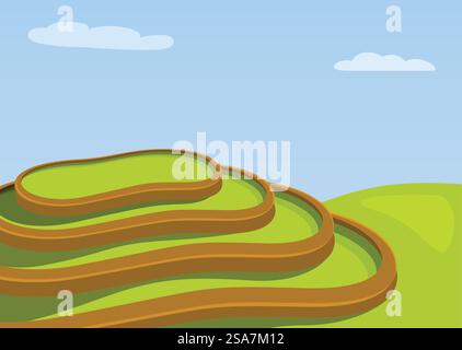 Green rice terraces forming steps cultivated on hillside, traditional ...