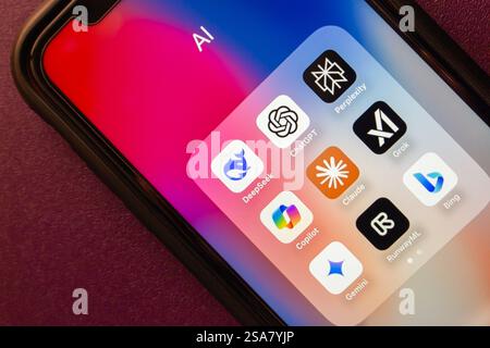 DeepSeek and other AI services icons are displayed on an iPhone ...