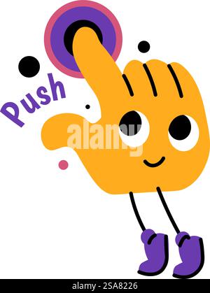 Hand personage pushing button, character vector Stock Vector Image ...