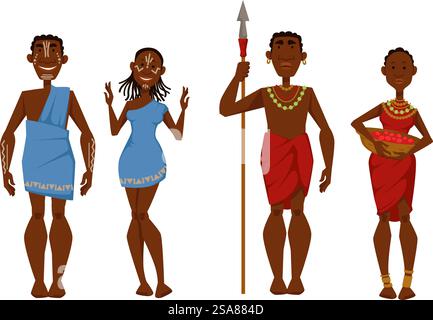African people. Tribal authentic african characters outdoor landscape ...