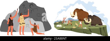 Prehistoric Humans by Fire vector Stock Vector Image & Art - Alamy