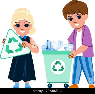 garbage kid girl recycled vector. plastic ecology, recycling waste ...