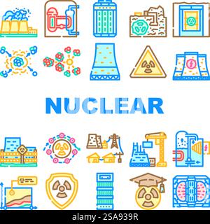 nuclear energy engineer atom icons set vector. power future, plant ...