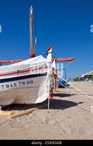 Las Barcas beach in Sant Pol de Mar in the Maresme region, province of ...