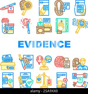 evidence crime board police icons set vector. criminal office ...