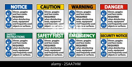 Gloves, Goggles, And Face Masks Required Sign On White Background ...
