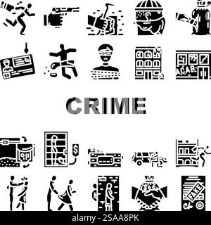 Police glyph icons set. Law enforcement. Transport, protection ...