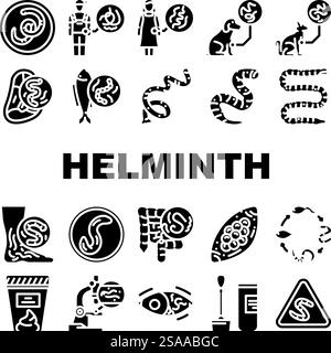helminth worm parasite nematode icons set vector. tapeworm roundworm ...
