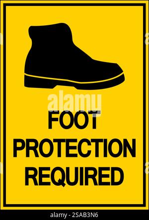 Caution Foot Protection Required Wall Sign on white background Stock ...