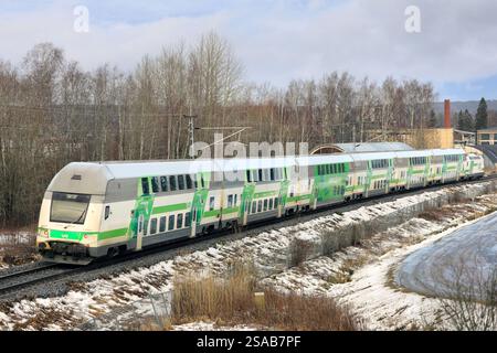 VR Group Intercity electric two storey passenger train travelling ...