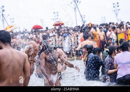 Mahakumbh, Group of holy naga sadhu baba taking holy dip at sangam in ...