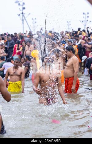Mahakumbh, Group of holy naga sadhu baba taking holy dip at sangam in ...