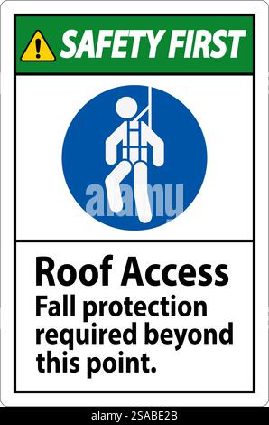 Safety First Sign, Roof Access, Fall Protection Required Beyond This ...