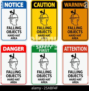Danger Sign, Falling Objects Hard Hat Area Stock Vector Image & Art - Alamy