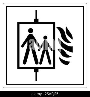 This graphic symbol illustrates an elevator safety sign featuring an ...