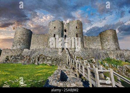 Photo of medieval Harlech Castle, Wales. Harlech Castle is a medieval ...