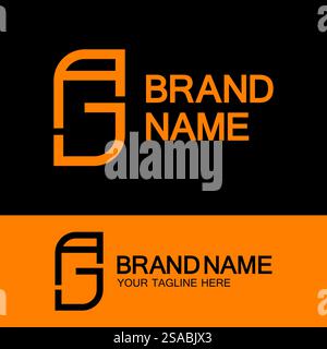 G Letter Design Logo with Monogram Line White and Red colors on a Black ...