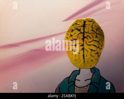 Conceptual collage art of a body with a brain instead of a head Stock ...