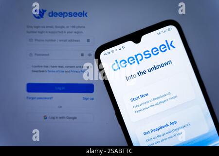 In this photo illustration, the DeepSeek (Deep Seek) logo is seen ...